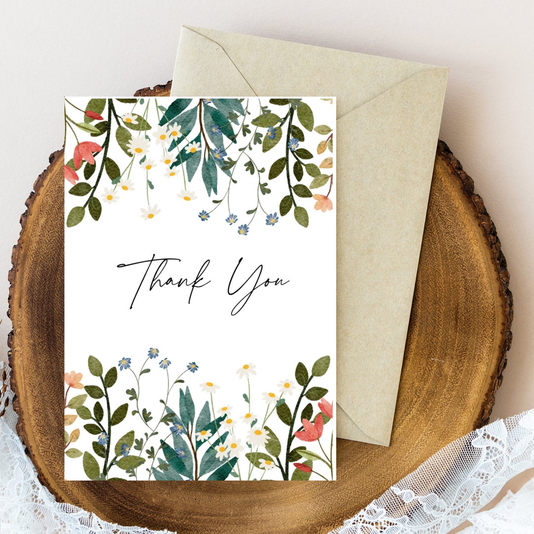 Thank You Card Blank, Thank You Card Printable, Thank You Card, Floral ...