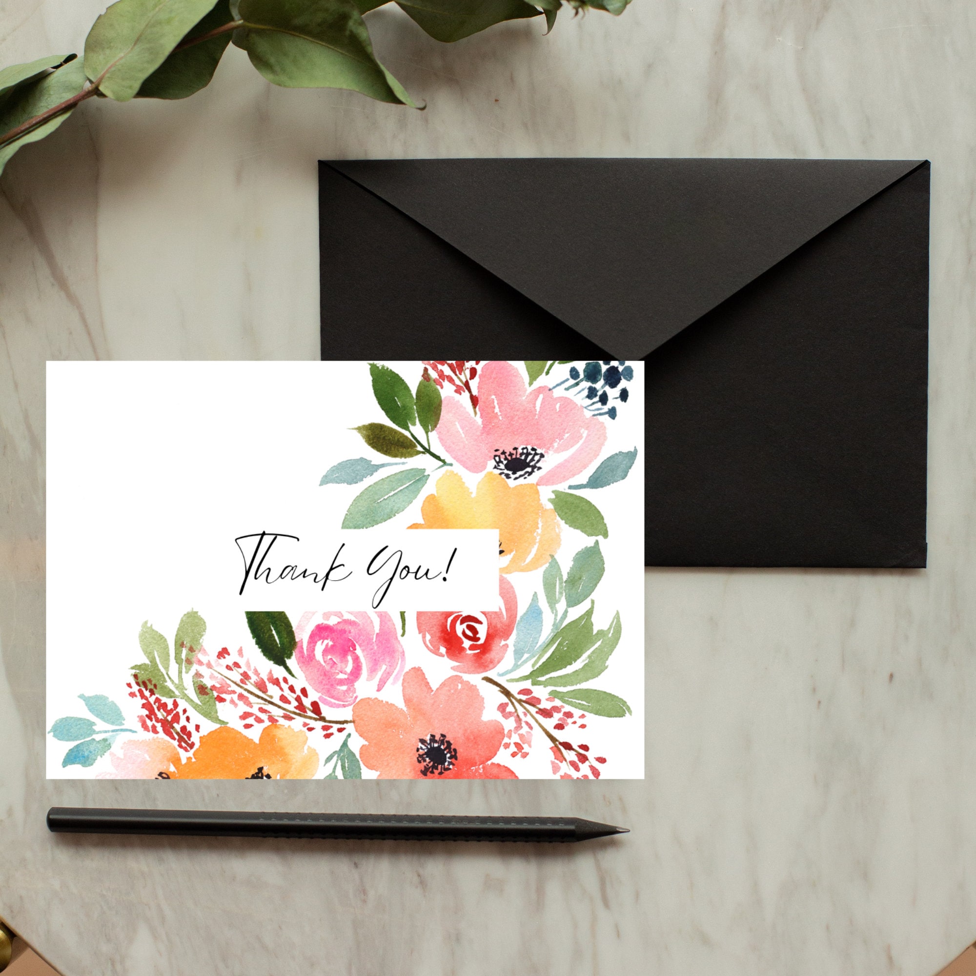 Thank You Card Blank, Thank You Card Printable, Thank You Card, Floral ...