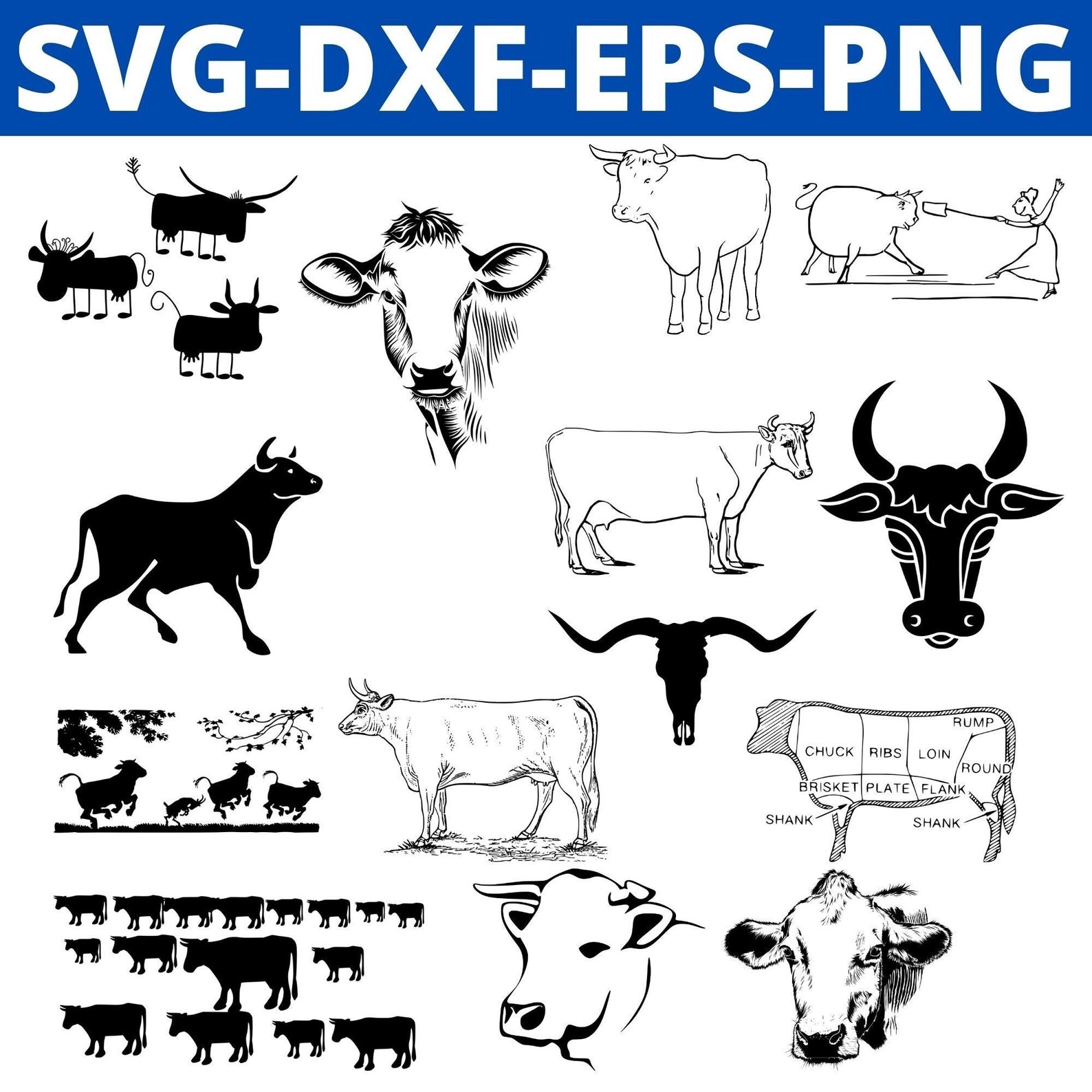 Cow Bull Calf Svg Bundle Cricut Silhouette Vector Svg Eps Dxf Png Files ...