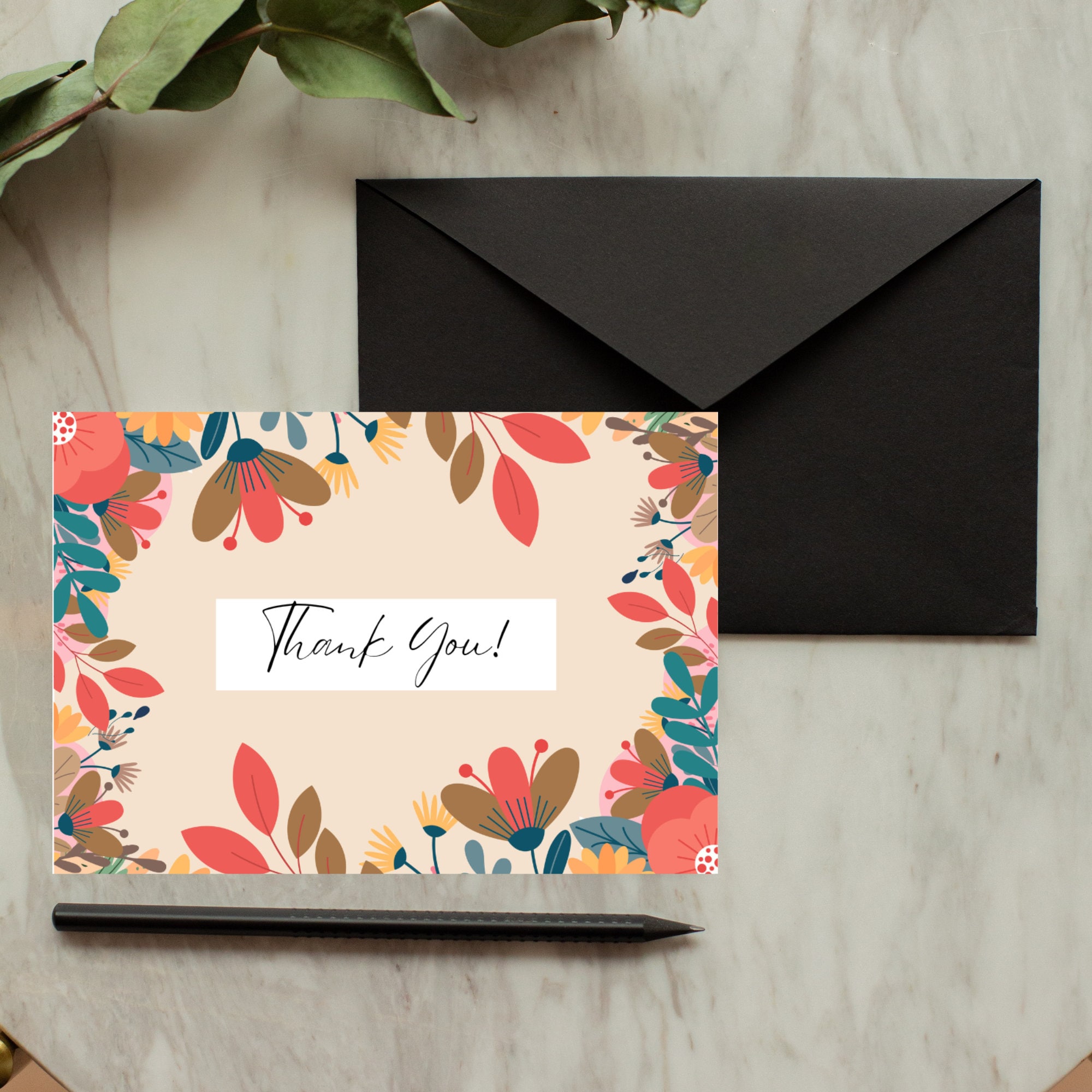 Thank You Card Blank, Thank You Card Printable, Thank You Card, Floral ...