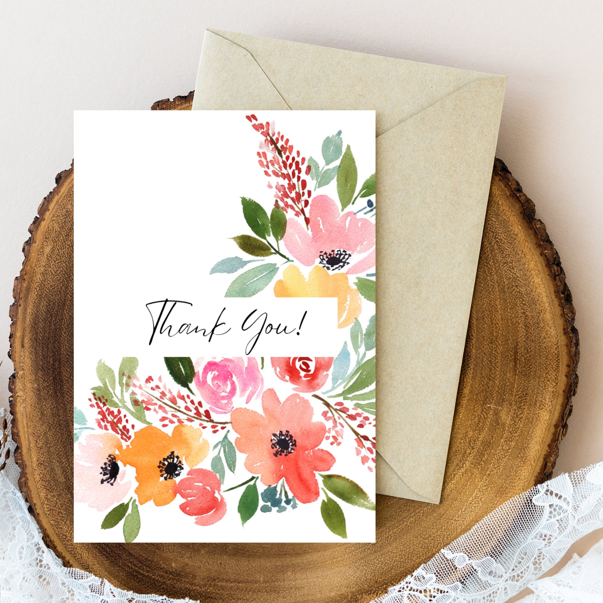 Thank You Card Blank, Thank You Card Printable, Thank You Card, Floral ...