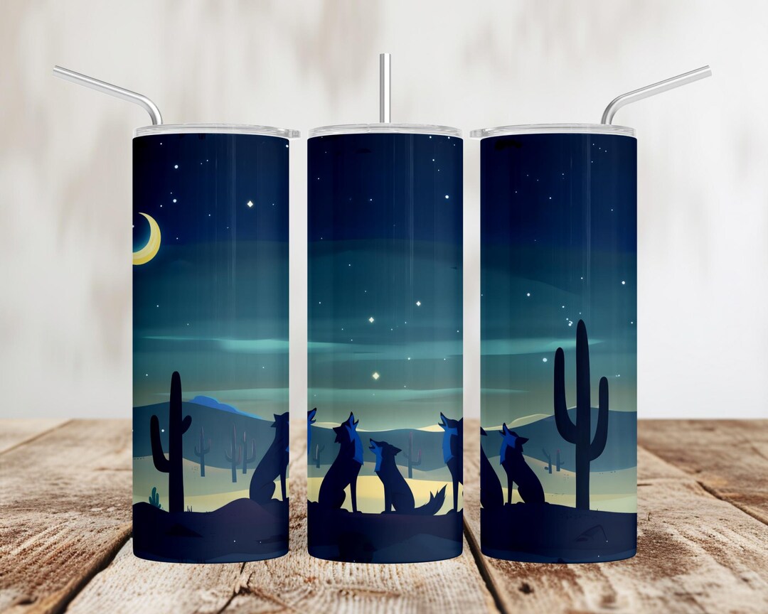 Desert Night Howling Coyotes 20oz Seamless Skinny Tumbler Sublimation ...