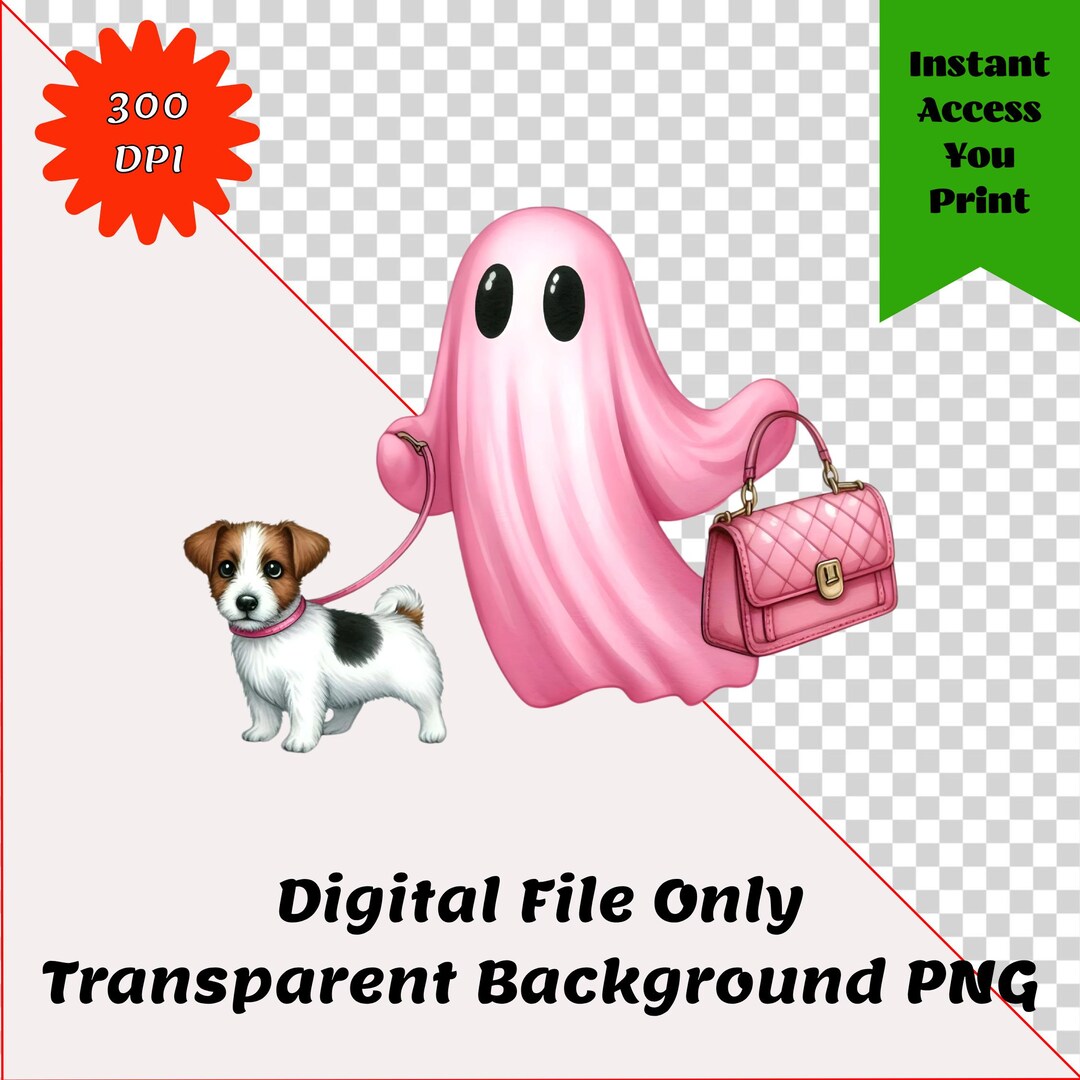 Fun Pink October Halloween Ghost Walking a Jack Russell Terrier ...