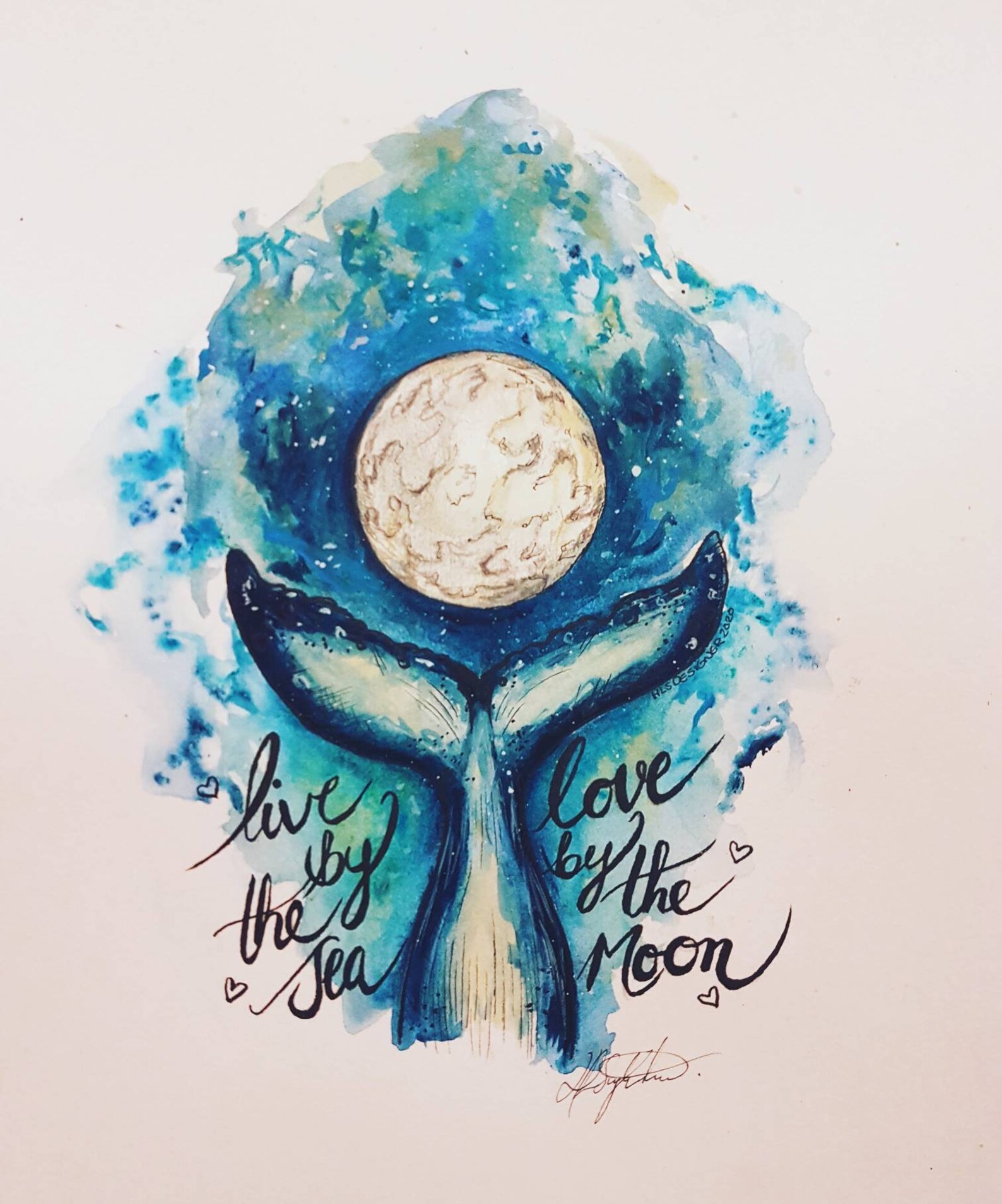 Whale and Moon Print Whale Tail Illustration Surf Beach - Etsy