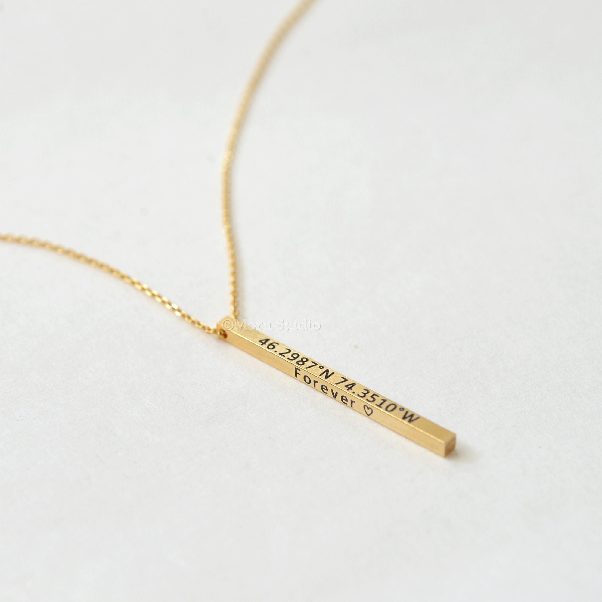 Custom Coordinates Necklace Personalized Vertical Bar | Etsy
