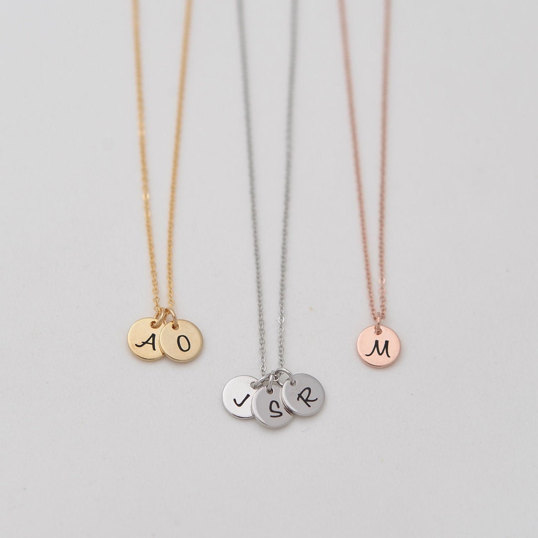 Custom Initial Disc Necklace Engraved Letter Necklace Coin - Etsy