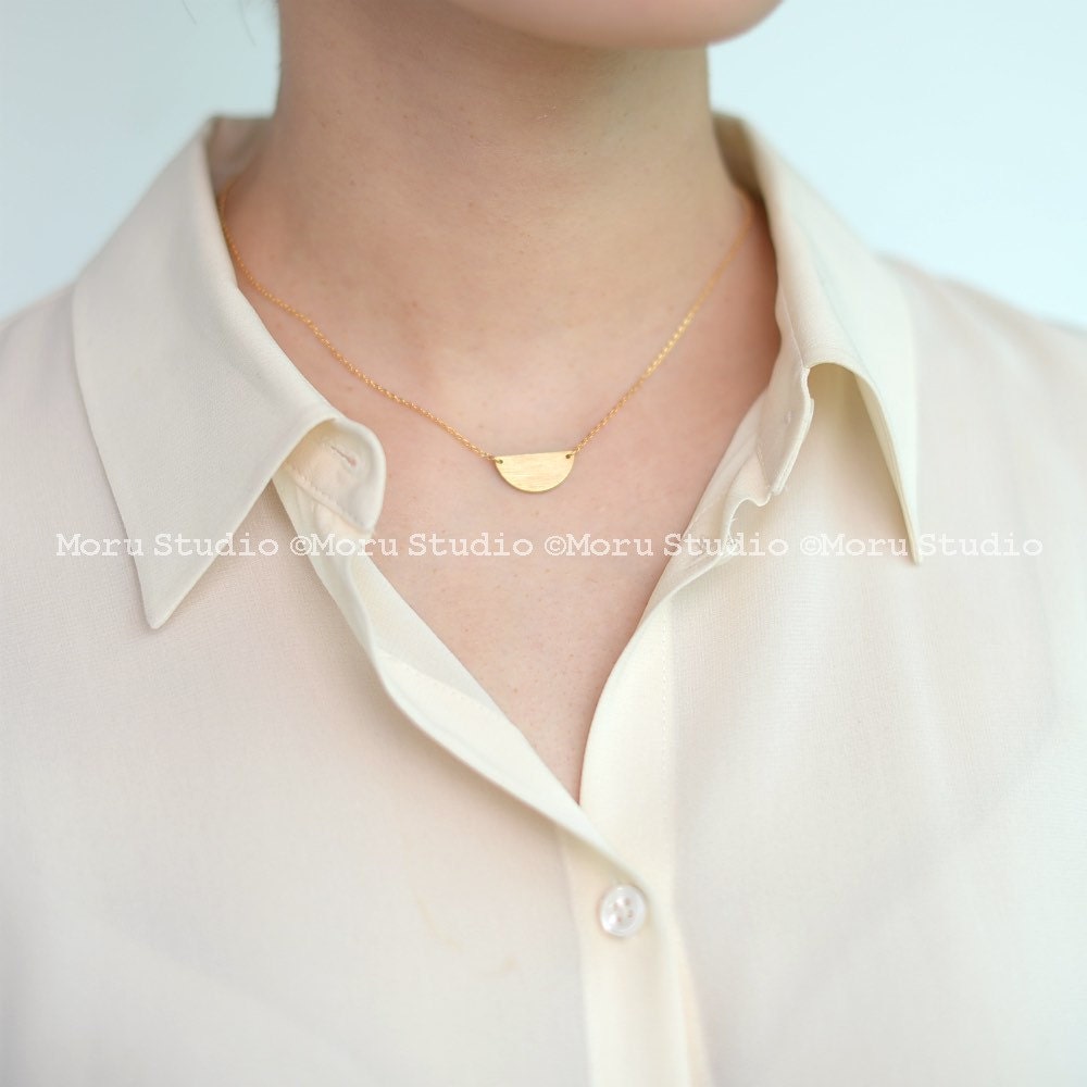 Geometric Half Moon Necklace/ Delicate Monogram Hand Stamped - Etsy