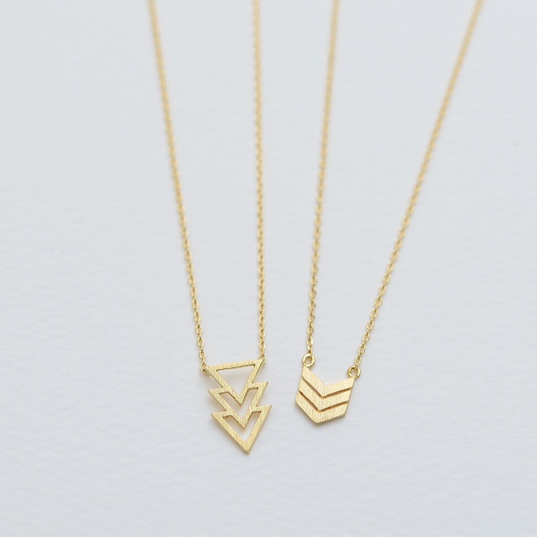 Stacked Triangle Necklace/ Triple, Three Chevron Necklace, Gold,silver ...