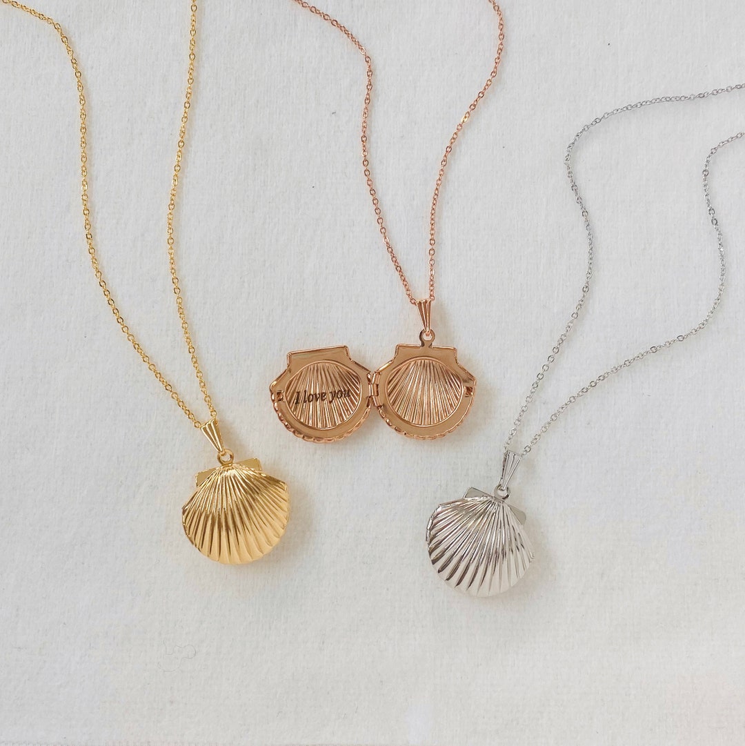 Custom Engraved Sea Shell Locket Necklace/ Personalized Seashell Locket ...