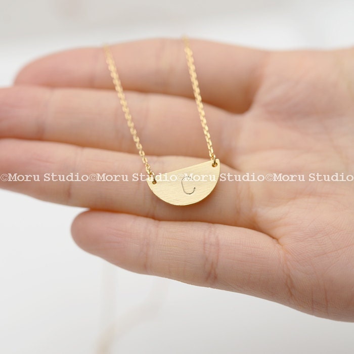 Geometric Half Moon Necklace/ Delicate Monogram Hand Stamped - Etsy