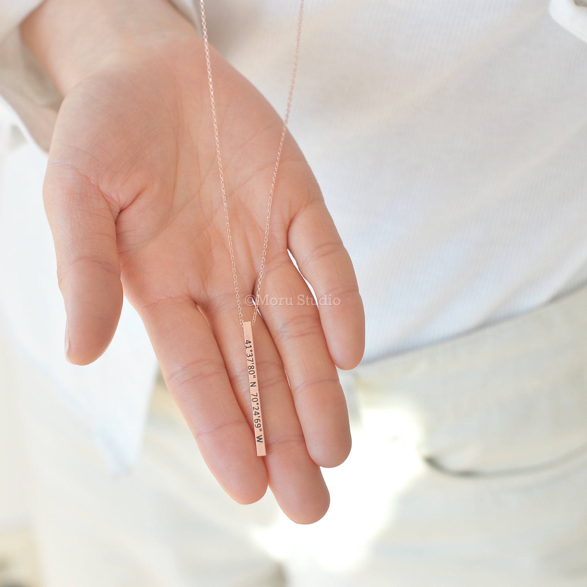 Custom Coordinates Necklace Personalized Vertical Bar | Etsy