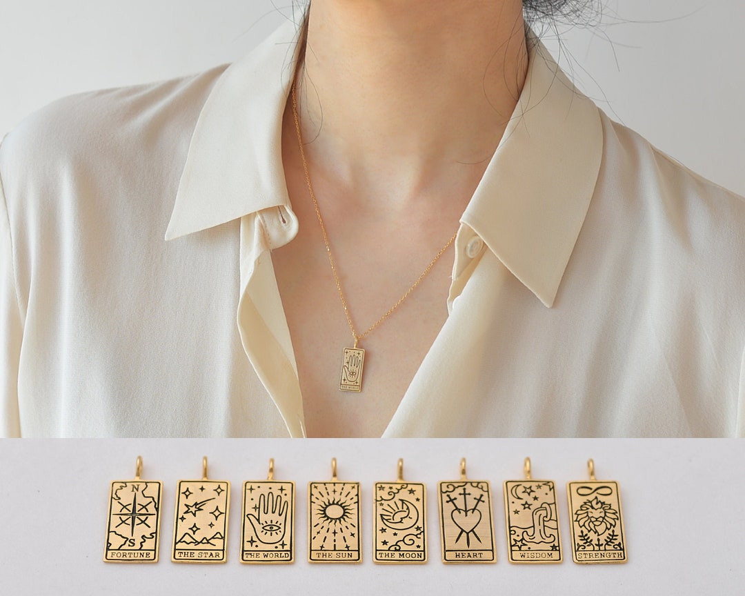 Tarot Card Pendant Necklace With Initial Tag/ Fortune • Star • World ...