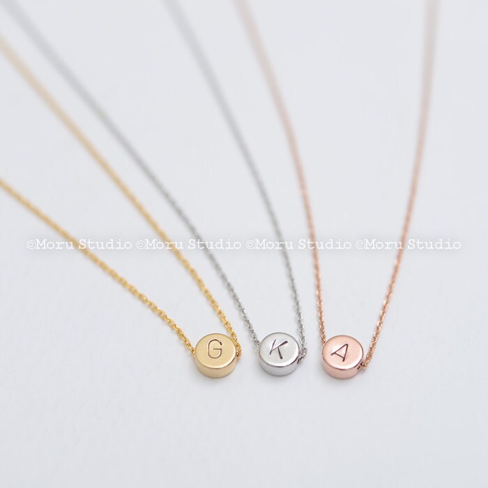 Initial Gold Dot Necklace/ Circle Necklace Silver Dot Rose | Etsy
