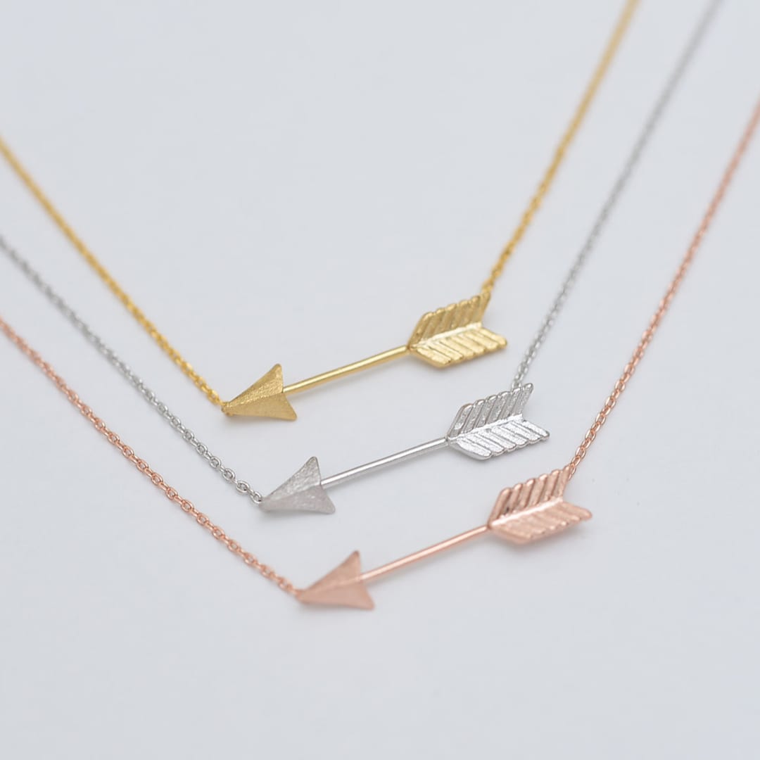 Dainty Arrow Necklace Gold Silver Rose Gold/ Sideways Arrow, Thin Chain ...