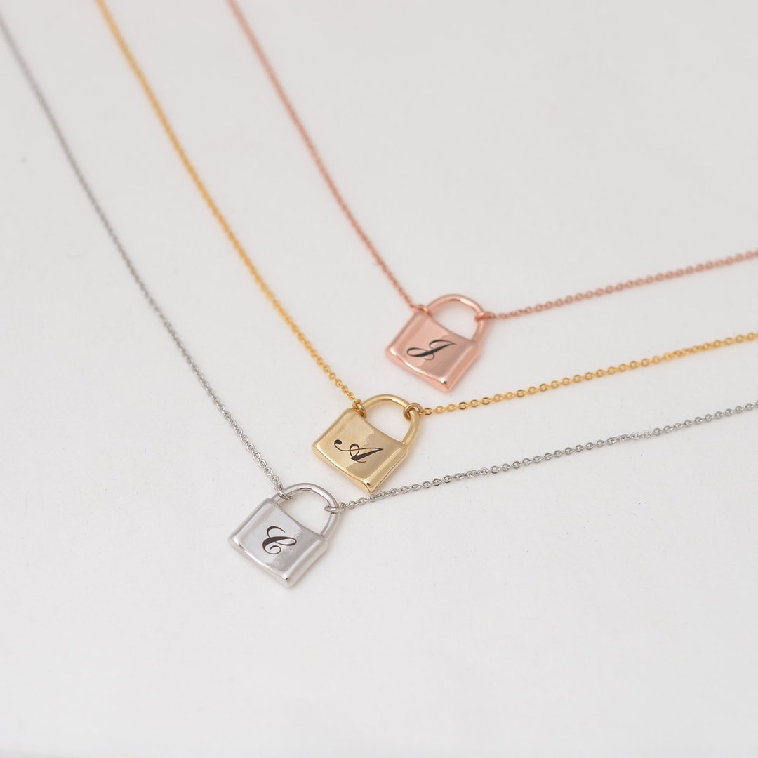 Initial Padlock Necklace • Custom Letter Necklace • Lock Pendant ...