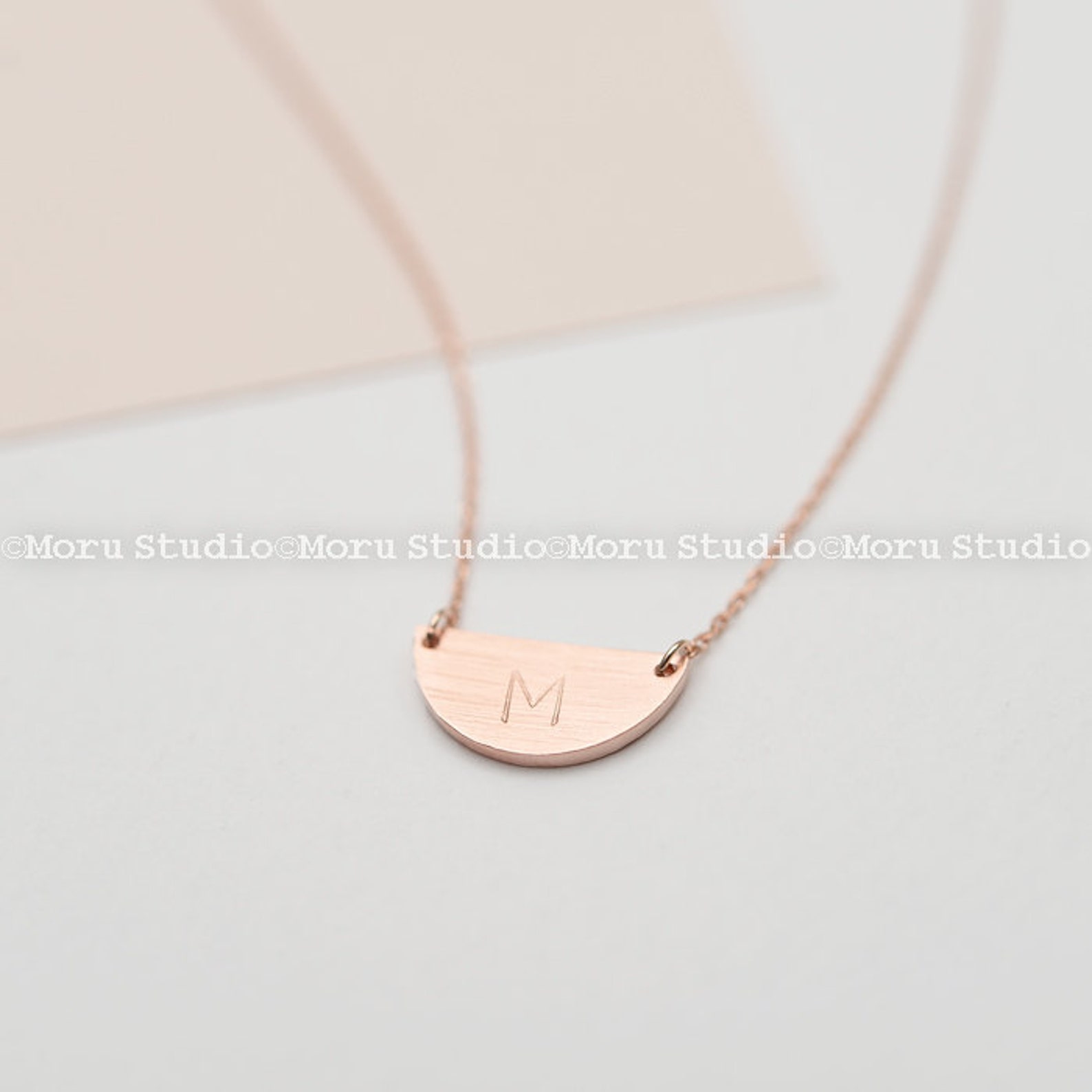 Geometric Half Moon Necklace/ Delicate Monogram Hand Stamped - Etsy