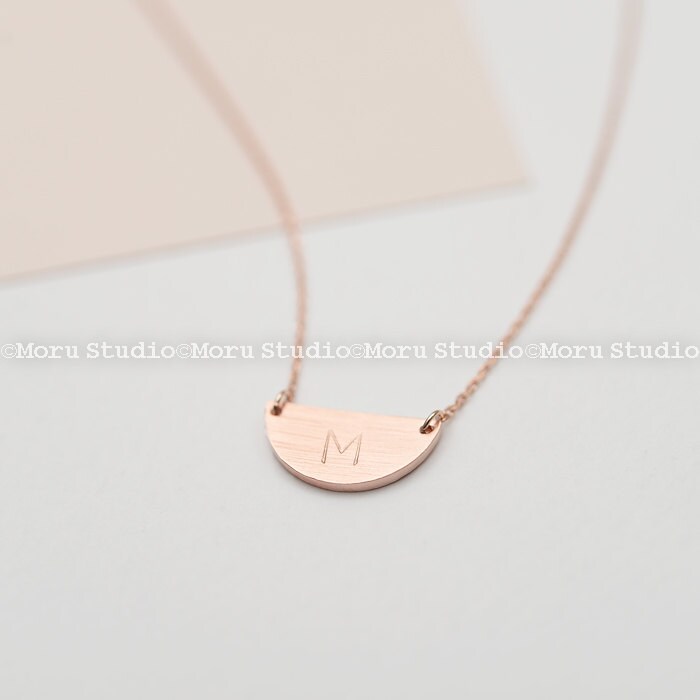 Geometric Half Moon Necklace/ Delicate Monogram Hand Stamped - Etsy