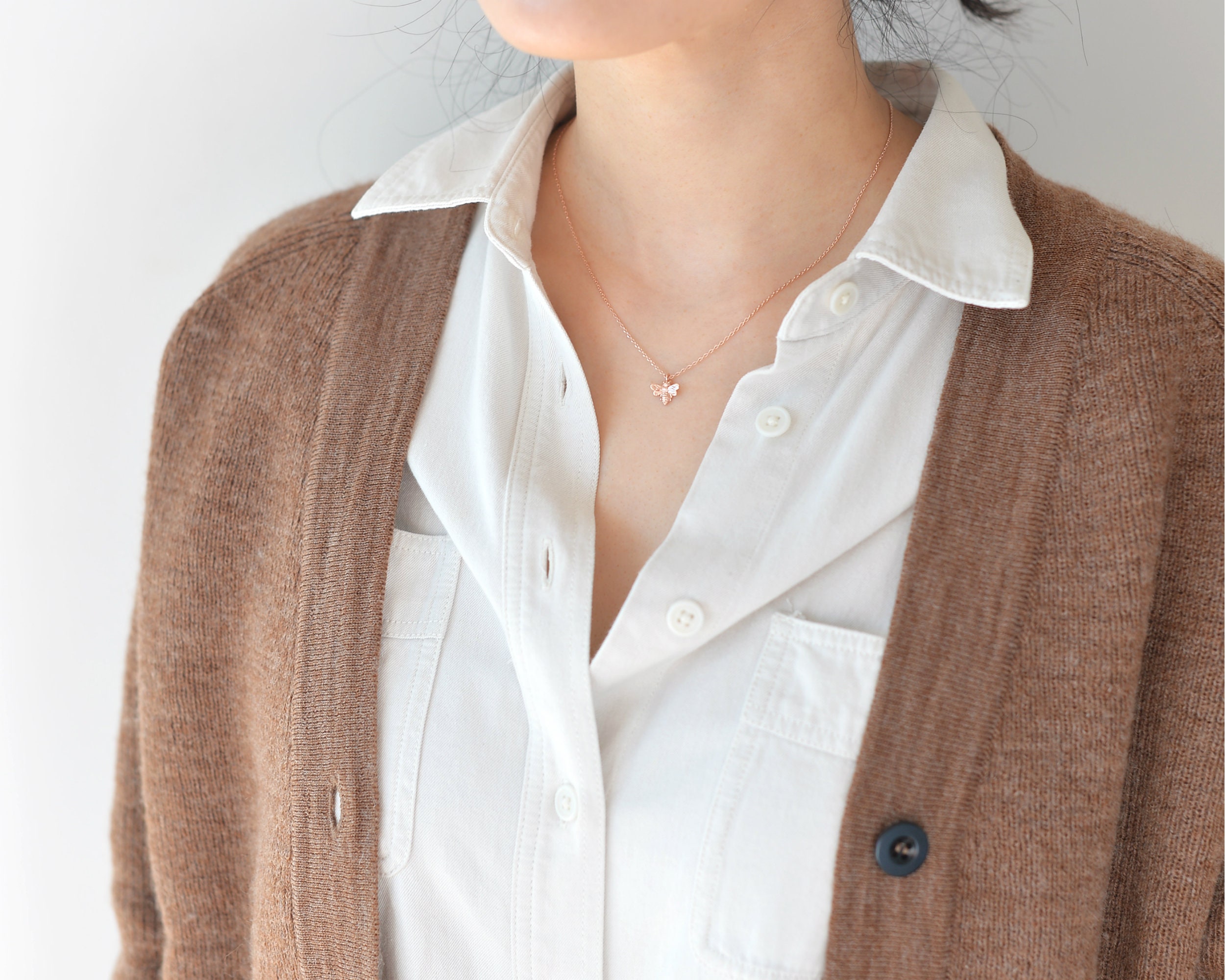 Dainty Bee Necklace with Initial Bumble Bee Pendant Best | Etsy