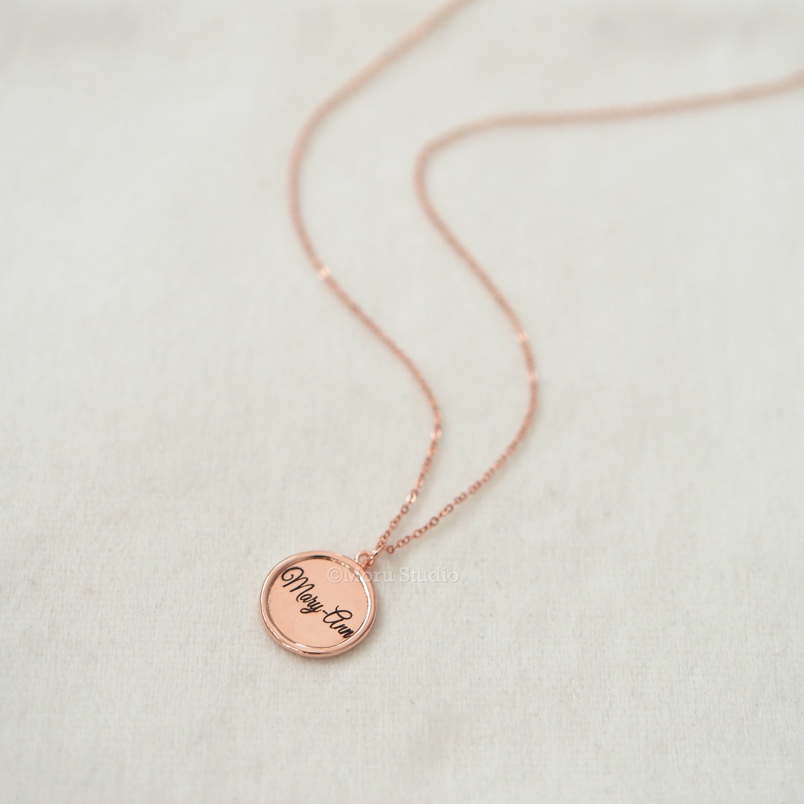 Custom Engraved Name Disc Necklace/ Wax Seal Border Coin Disk | Etsy