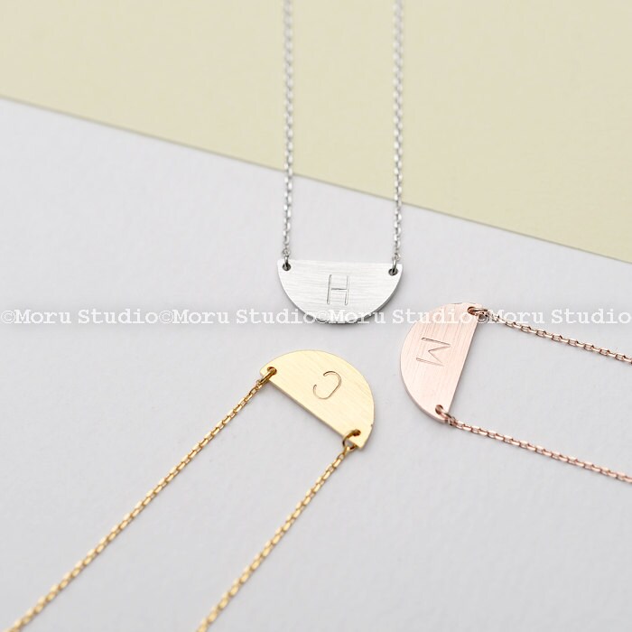 Geometric Half Moon Necklace/ Delicate Monogram Hand Stamped - Etsy