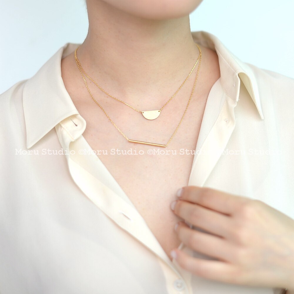 Geometric Half Moon Necklace/ Delicate Monogram Hand Stamped - Etsy