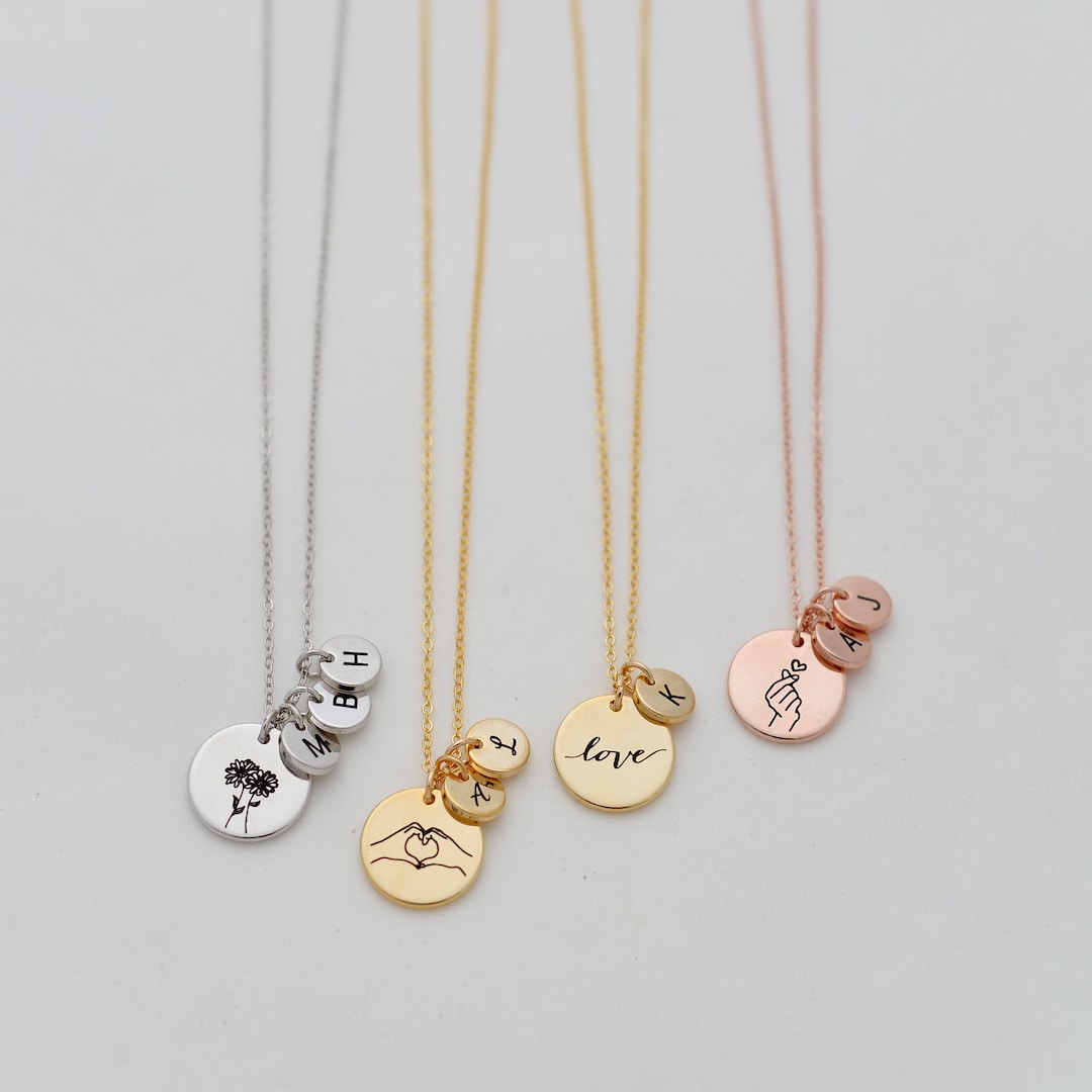 Engraved Symbol Disk Necklace With Initial Tags • Mom Necklace With ...