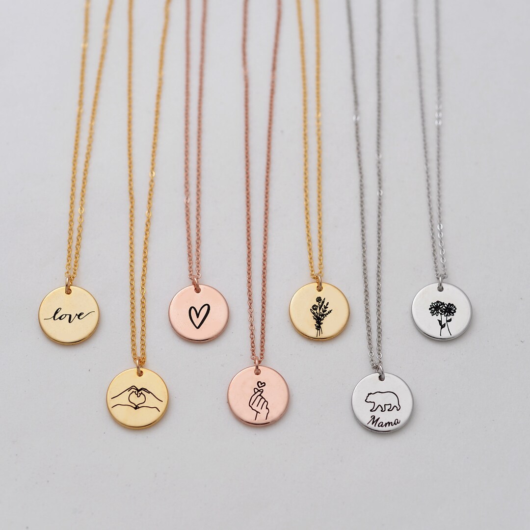 Engraved Symbol Disk Necklace With Initial Tags Mom Necklace With Kids ...