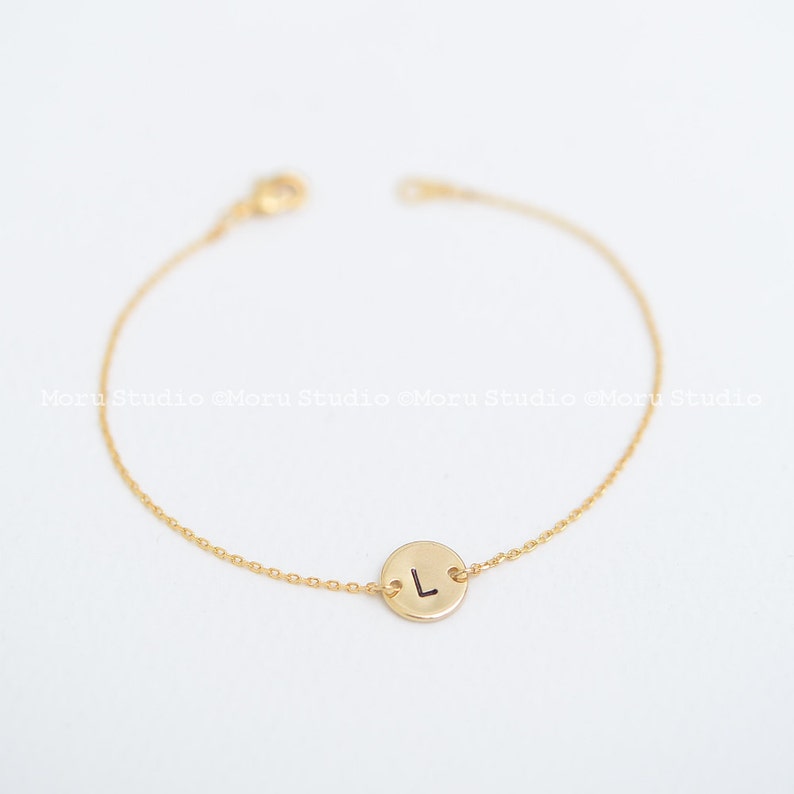 Dainty Initial Disc Bracelet/ Hand Stamped Disk Bracelet Coin | Etsy