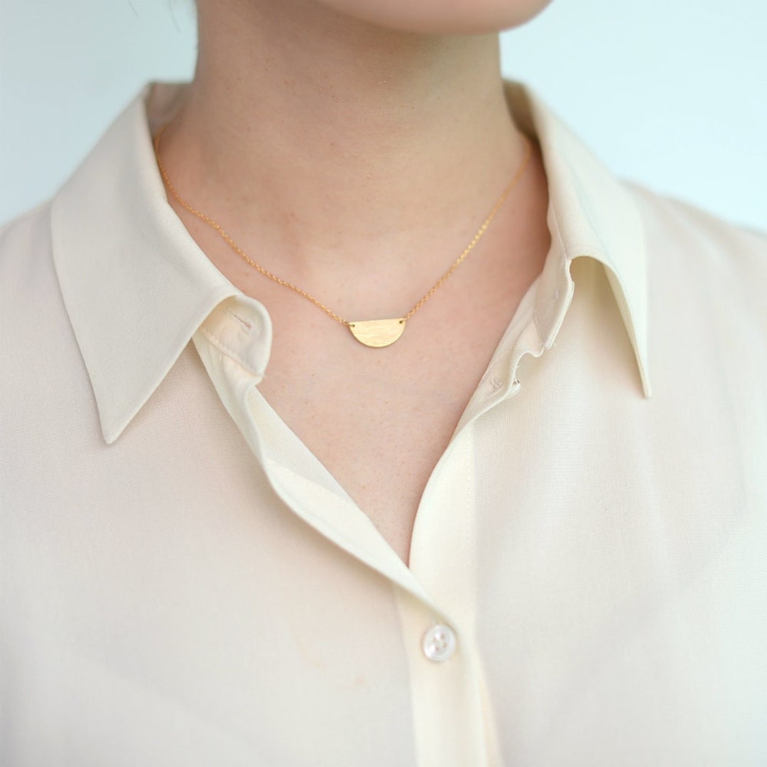 Geometric Half Moon Necklace/ Delicate Monogram Hand Stamped Initial ...