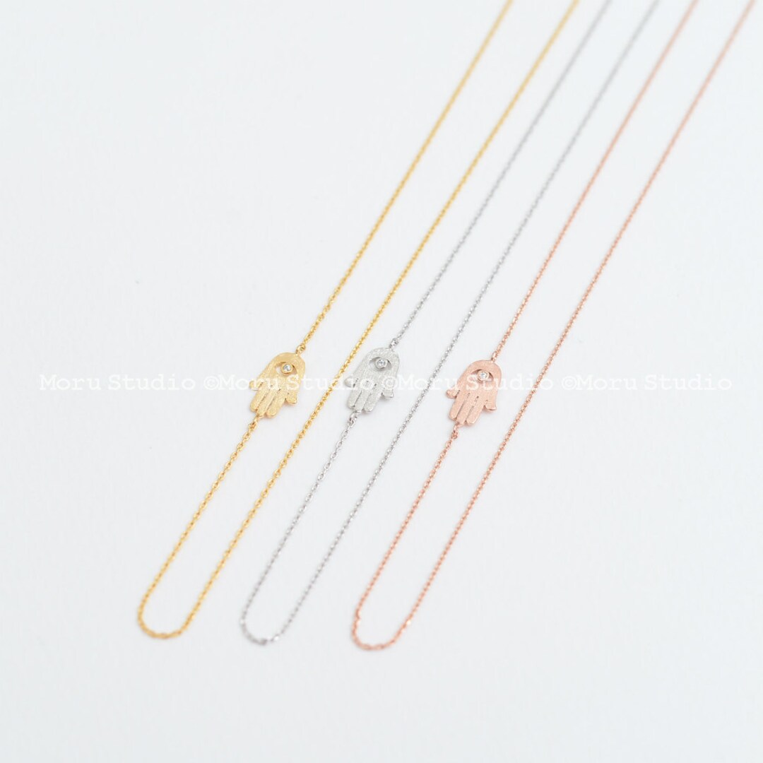 Side Hamsa Necklace Gold Tiny Hamsa Necklace off Centered - Etsy