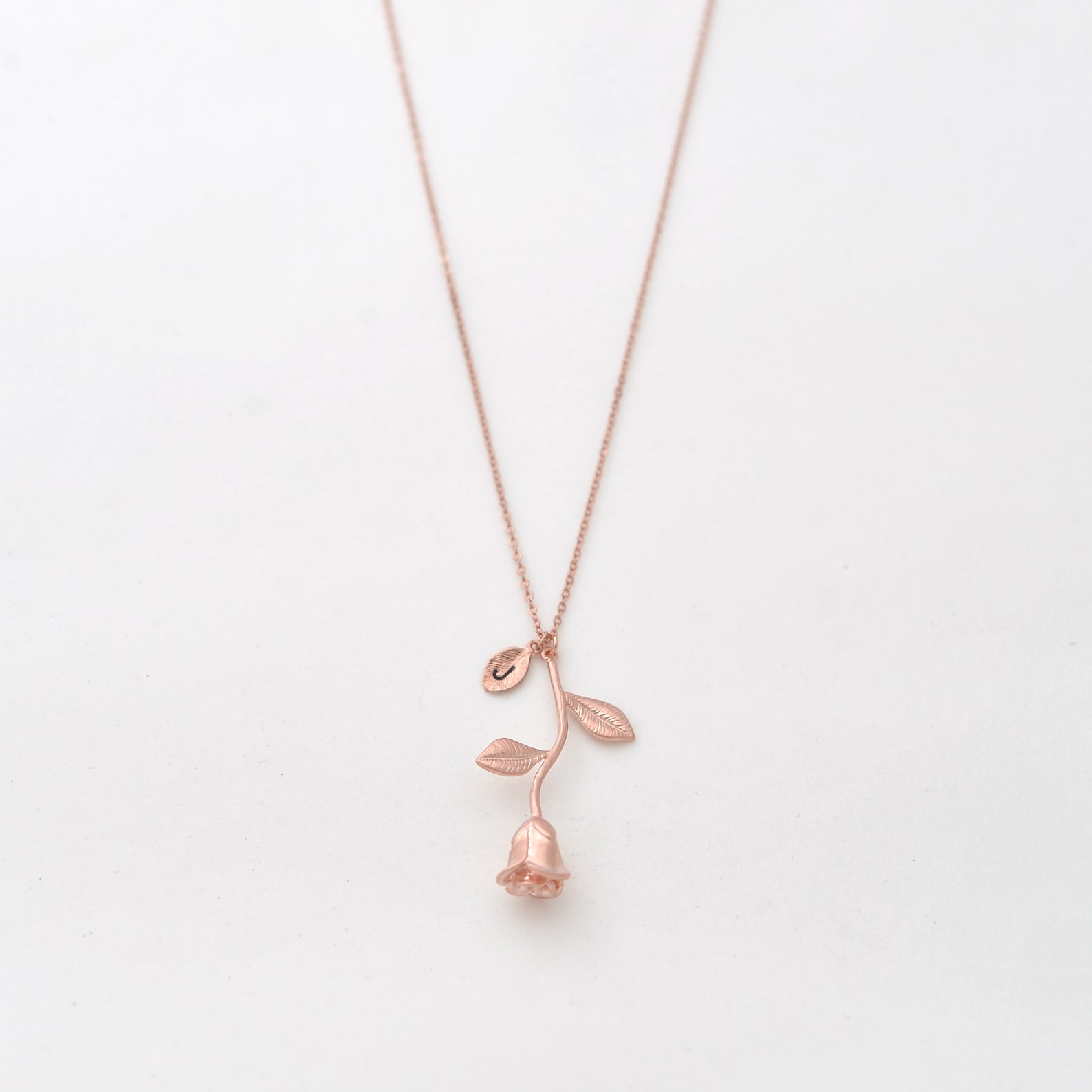 Personalized Rose Stem Necklace With Initial Leaf Flower - Etsy