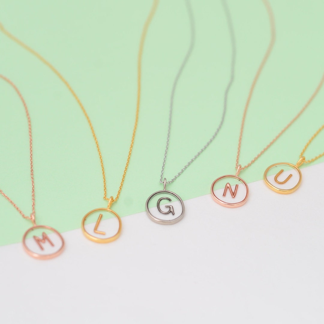 Custom Alphabet A-Z Initial Letters Disc Necklace in Clear Epoxy Resin ...