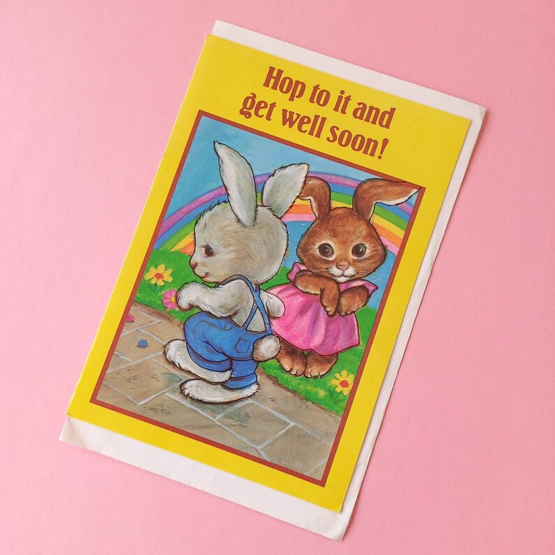 Original Vintage Get Well Soon Card Rabbits - Etsy