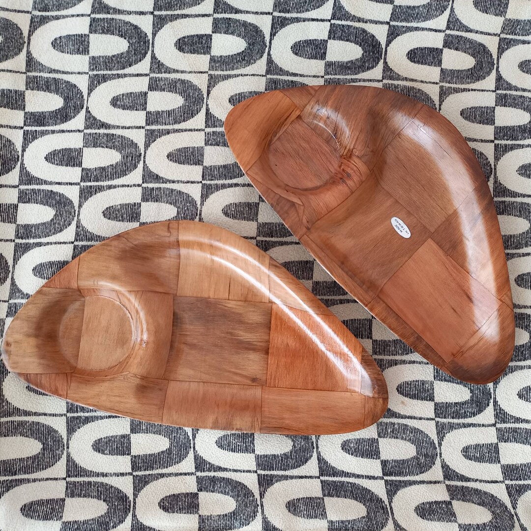 Mid Century Timber Stacking Snack Trays Set of 2 - Etsy