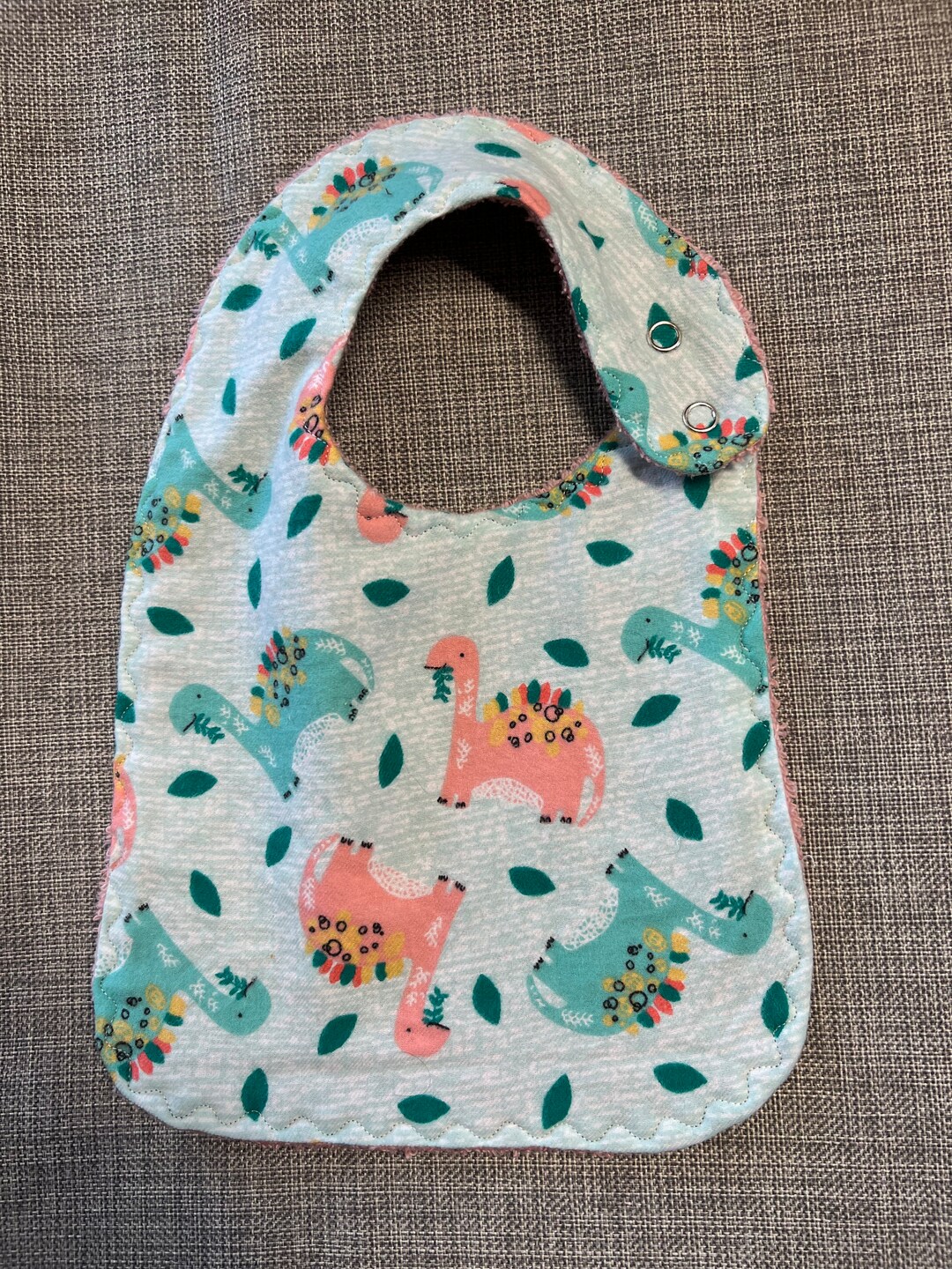 Bib Pretty Pink and Blue Dinosaurs Reversible Side Snap Bib, Baby ...