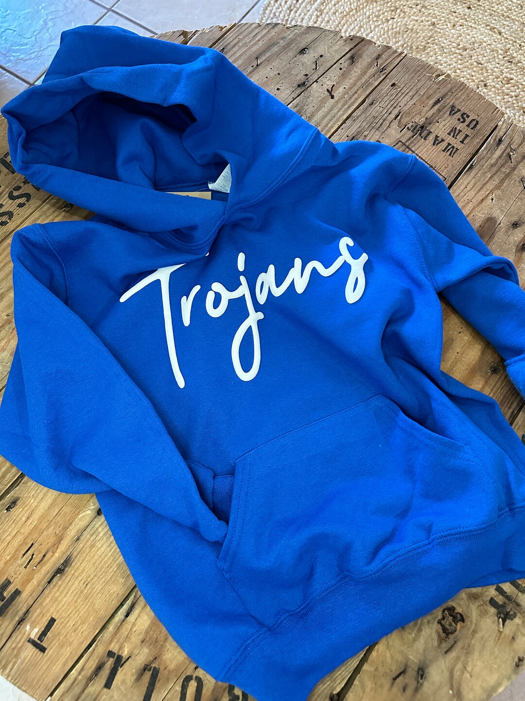 TROJANS Puff Script Lettering Hoodie/kentucky Hoodie/high School Sports ...