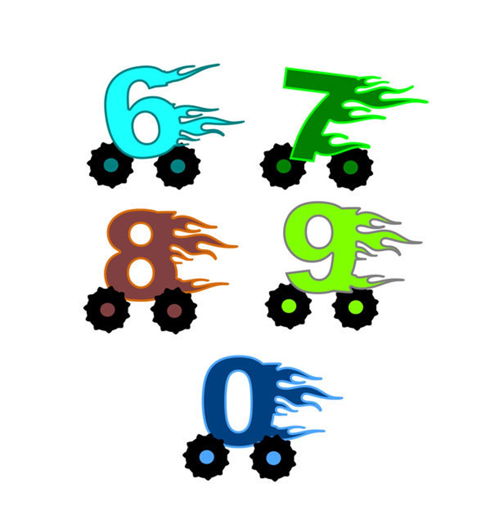 Monster Truck Birthday Numbers SVG: Flaming Race Car Cut File (digital ...