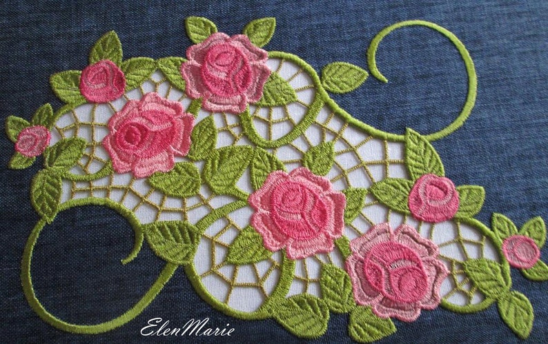Roses Cutwork Lace Machine Embroidery Design sizes 6x10 | Etsy