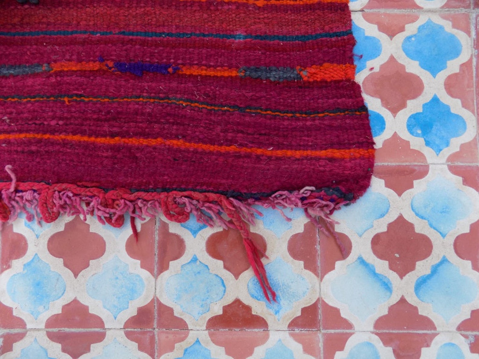 Handwoven Moroccan Hanbel Rug, Berber Flatweave, 100% Wool (6.2ft X 5 ...