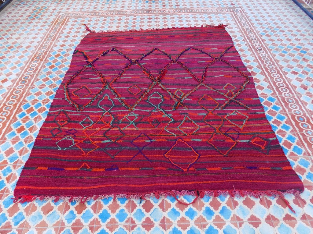 Handwoven Moroccan Hanbel Rug, Berber Flatweave, 100% Wool (6.2ft X 5 ...