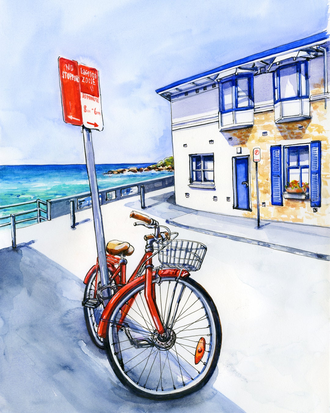 Watercolour Painting Watercolor Art Print Bike at Fairy Bower Red Bike ...
