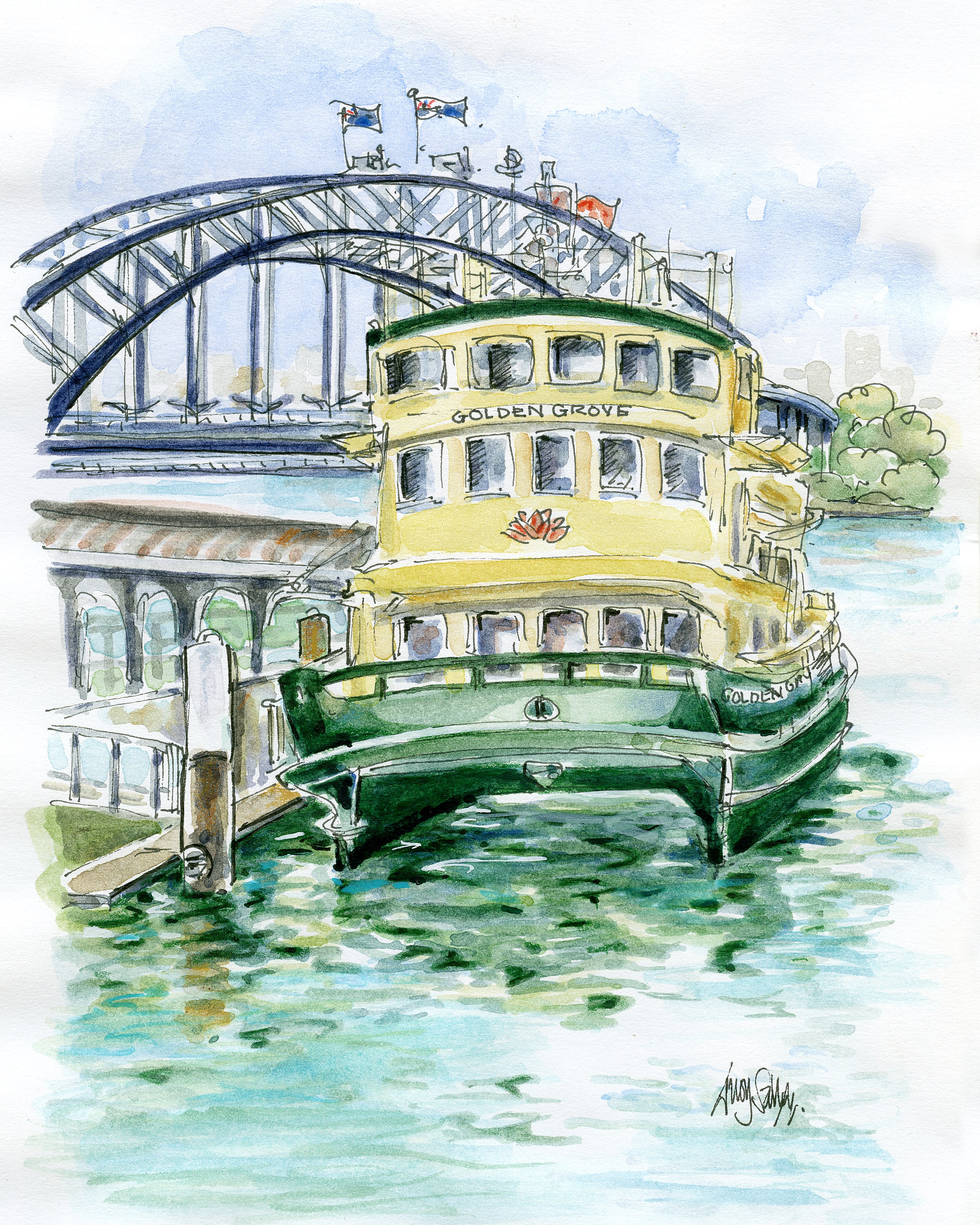 Sydney Harbour Ferry Watercolor Art Print: Coastal Australian Painting ...