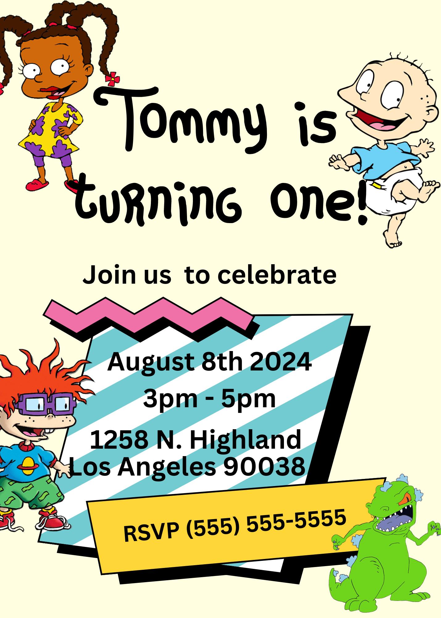 90s Cartoon Rugrats Birthday Invitation Template - Editable Canva ...