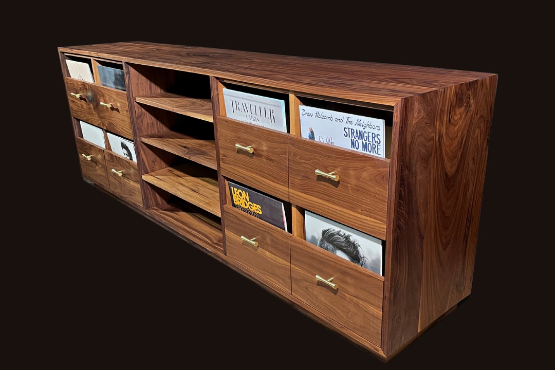 Vinyl Record Storage Cabinet With 8 Drawers and Adjustable Shelves Hand ...