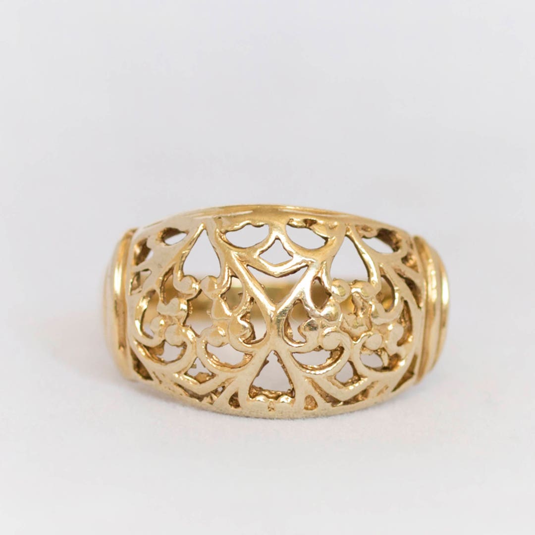 Romantic 14k Solid Gold Lace Ring for Women W/ Carved Filigree Pattern ...