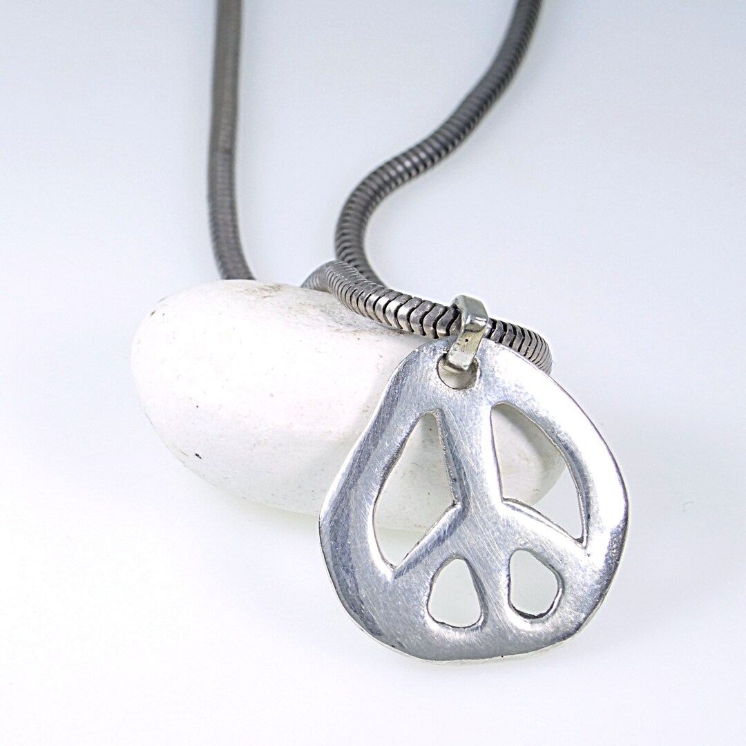 Large Organic Sterling Silver Peace Sign Necklace for Men & Women ...