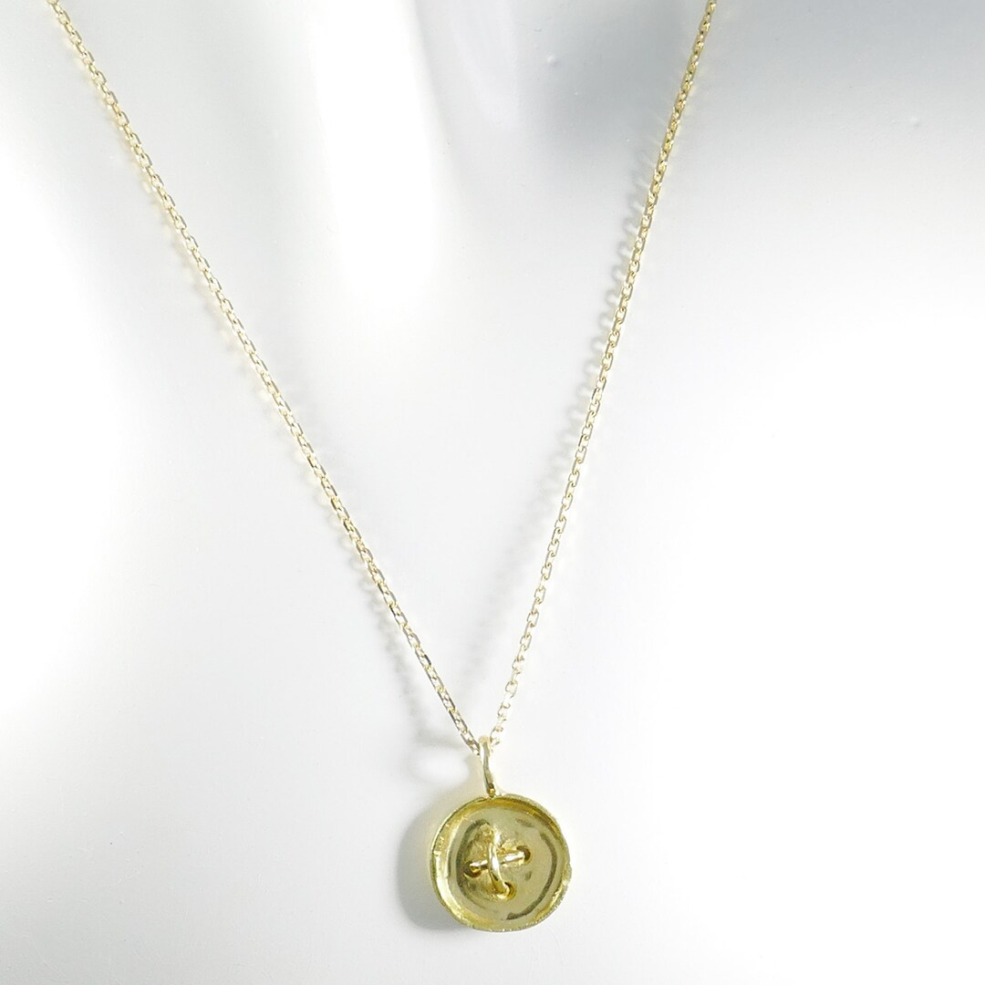 14k Solid Gold Button Necklace: Trendy Unisex Charm Pendant - Etsy