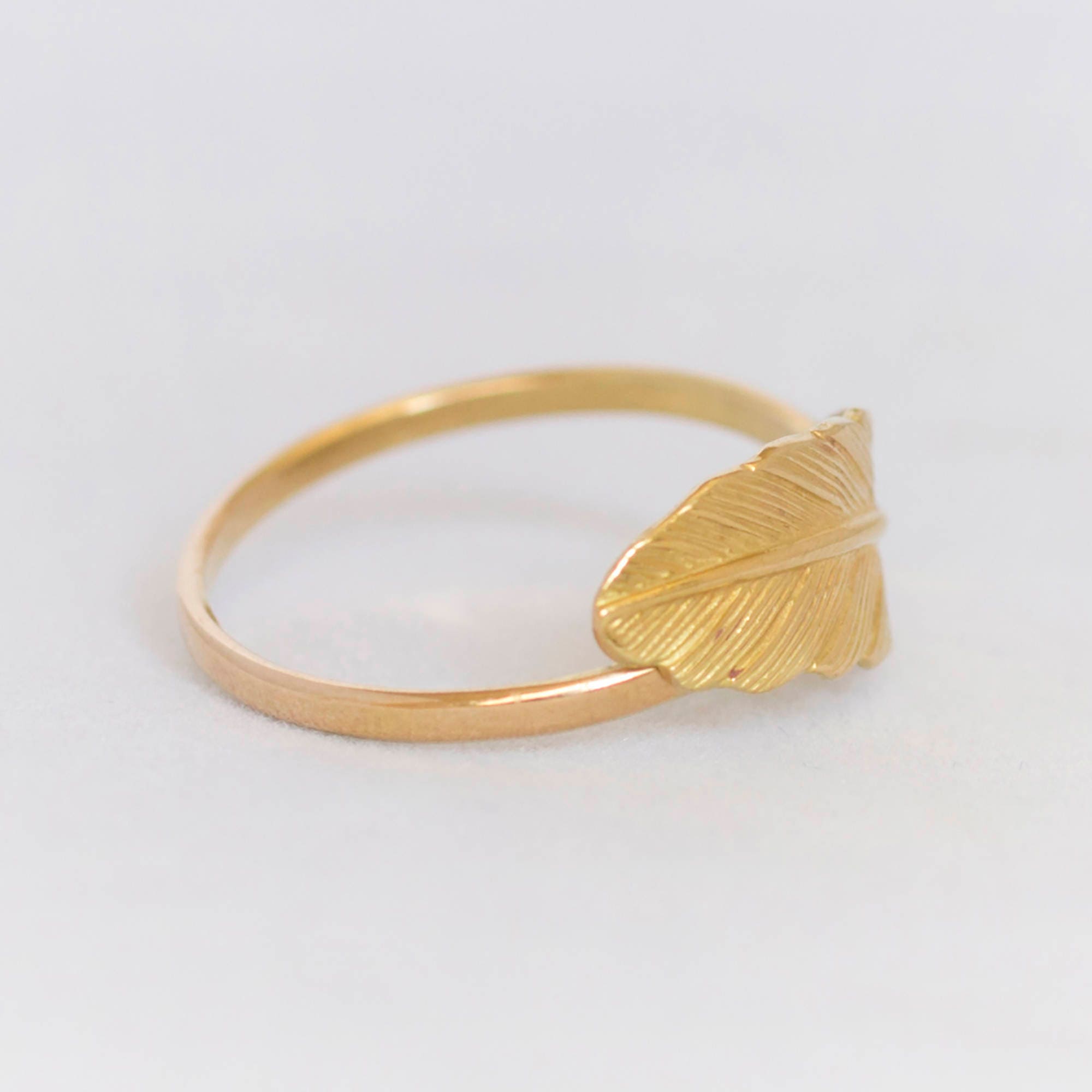 14k Solid Gold Feather Ring Dainty Gold Feather Ring Wedding | Etsy