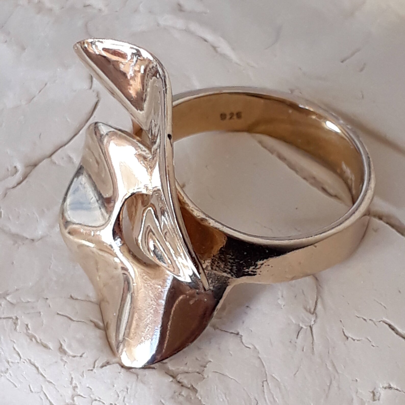 14k Gold Plated Sterling Silver Statement Ring, Abstract Flower Design ...