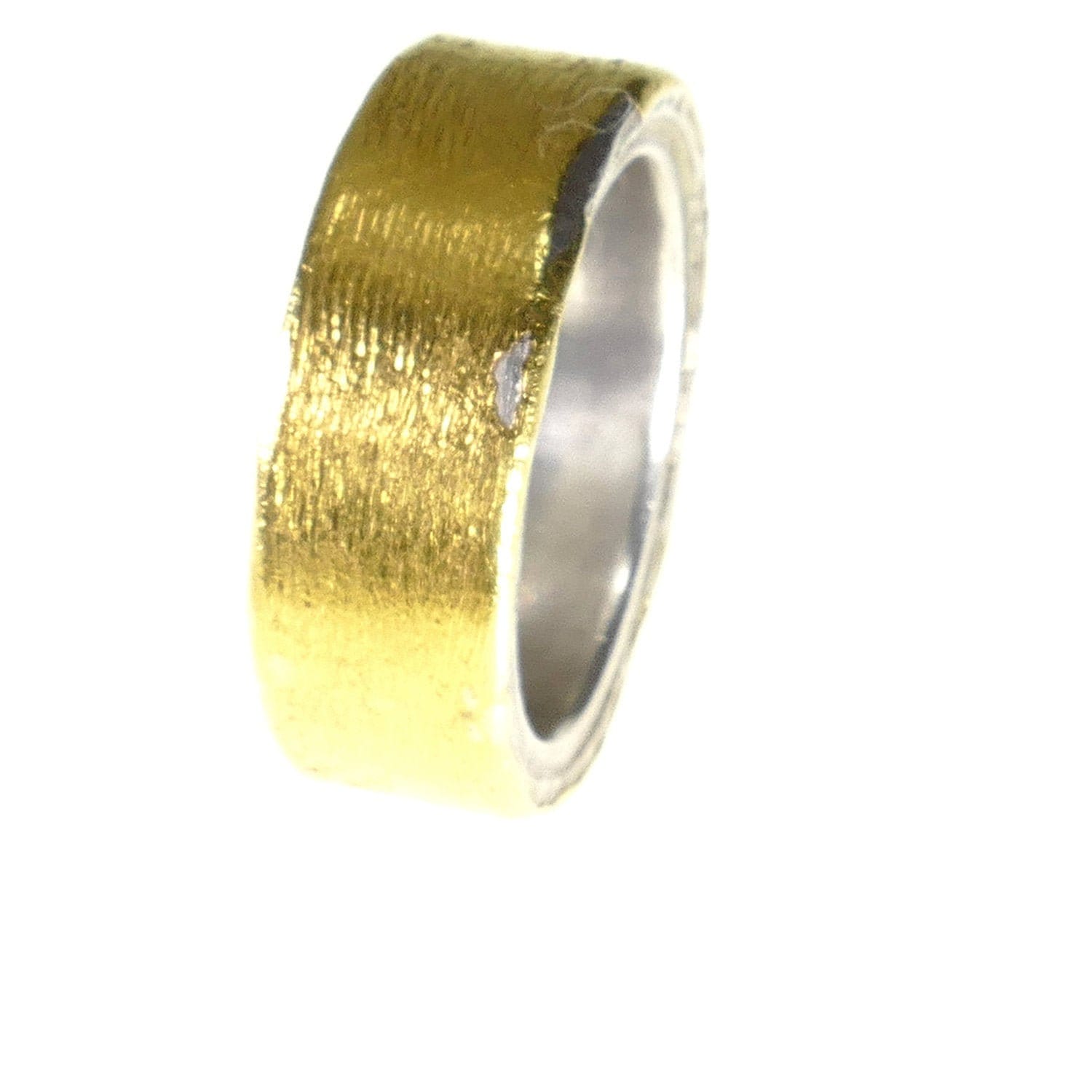Wide Unisex Brushed 24k Gold Ring With Sterling Silver Band. - Etsy